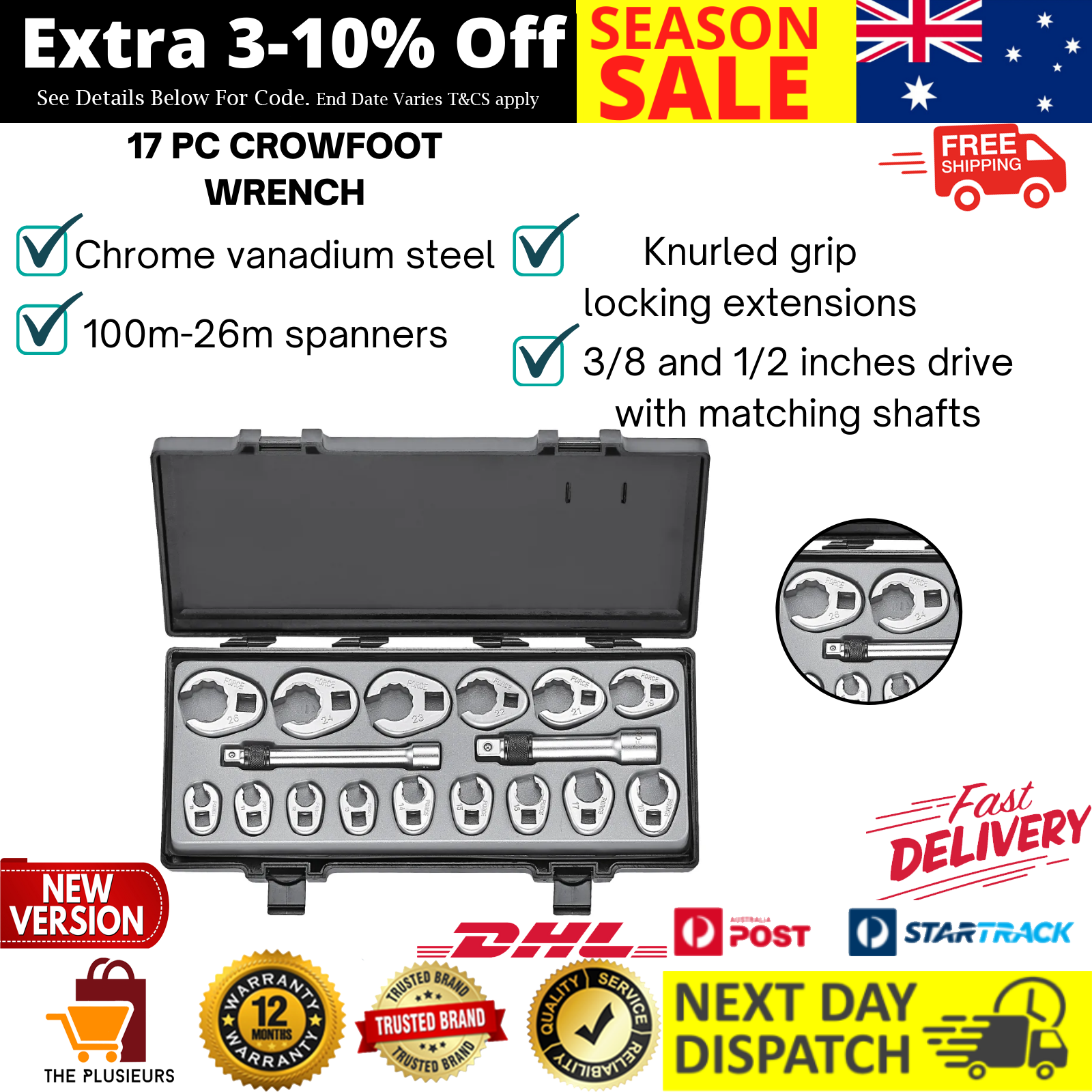 Force Tools 17 Piece Metric Crows Foot Spanner Set Wrench Crowfoot ...