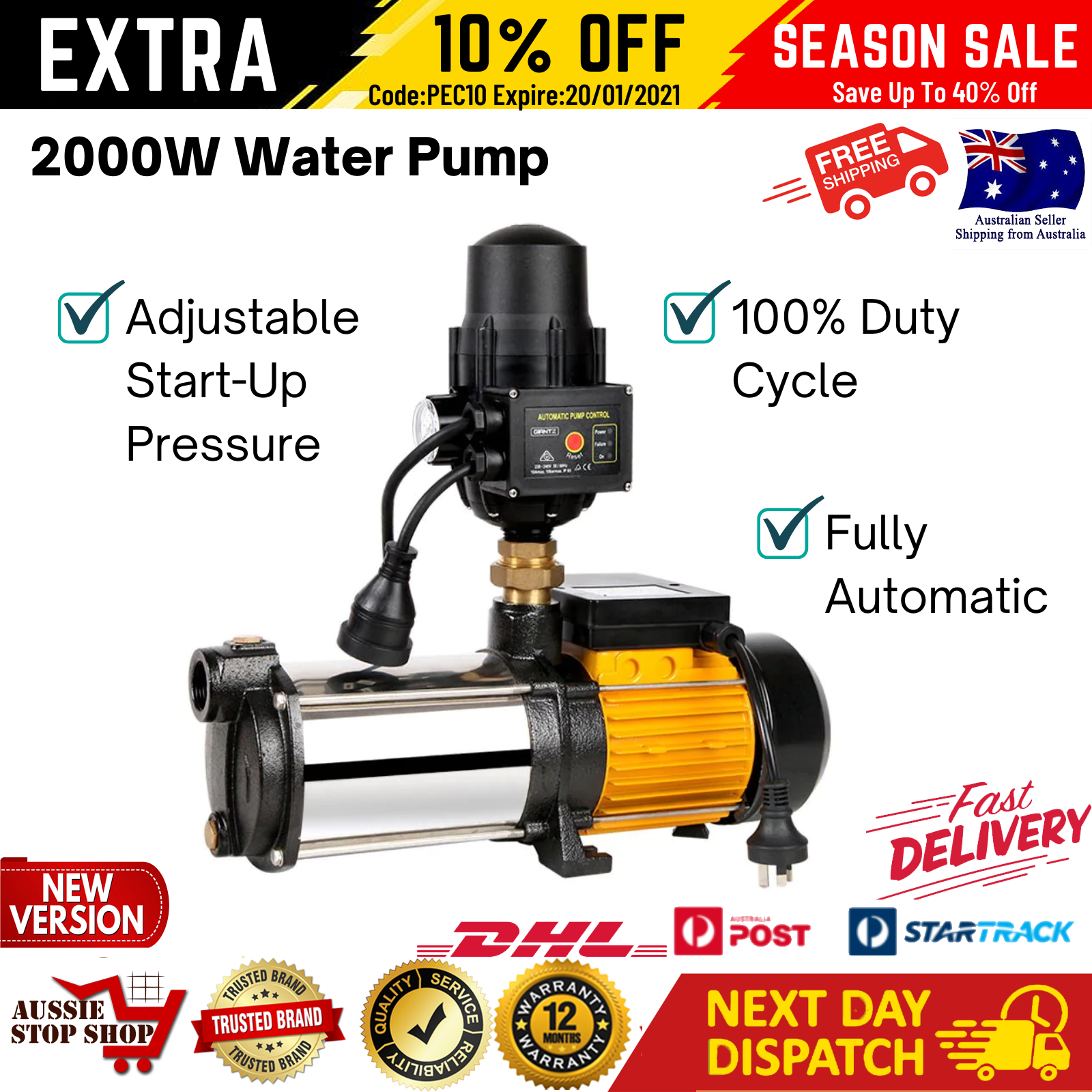 2.8HP Multi Stage Water Pump High Pressure Household 2000W Home Booster ...